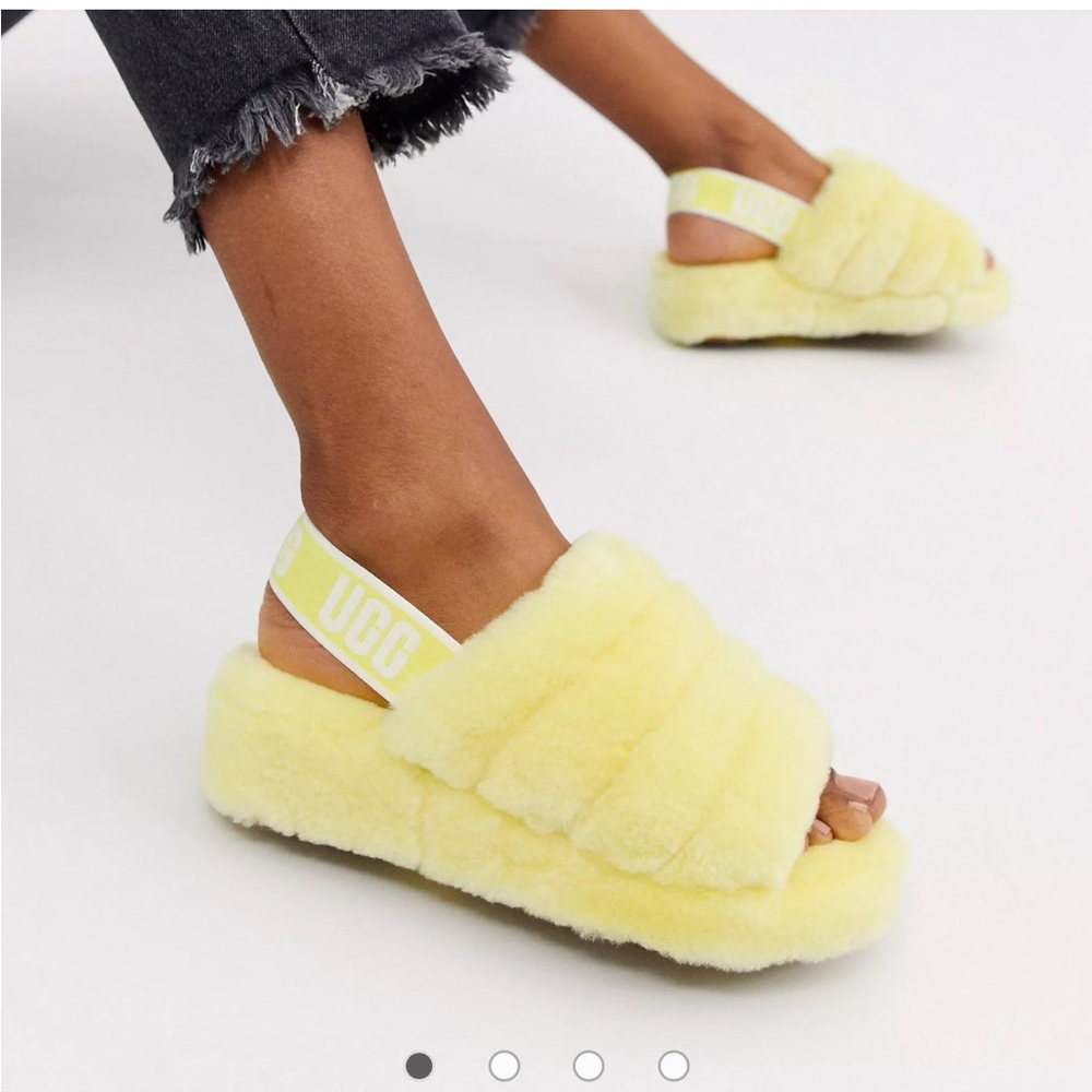 Ugg Yea Fluff Logo Strap Slides In Yellow Size 7, 4 R… - Gem